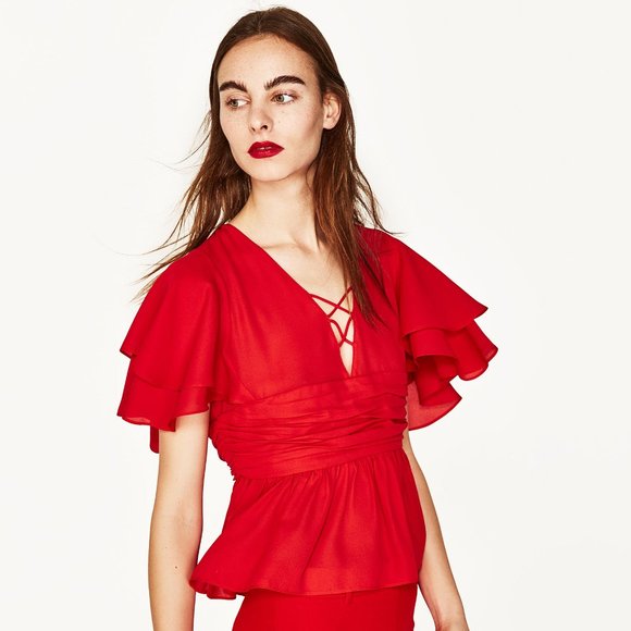 Zara | Tops | Zara Frilly Ruffle Sleeves Blouse | Poshmark